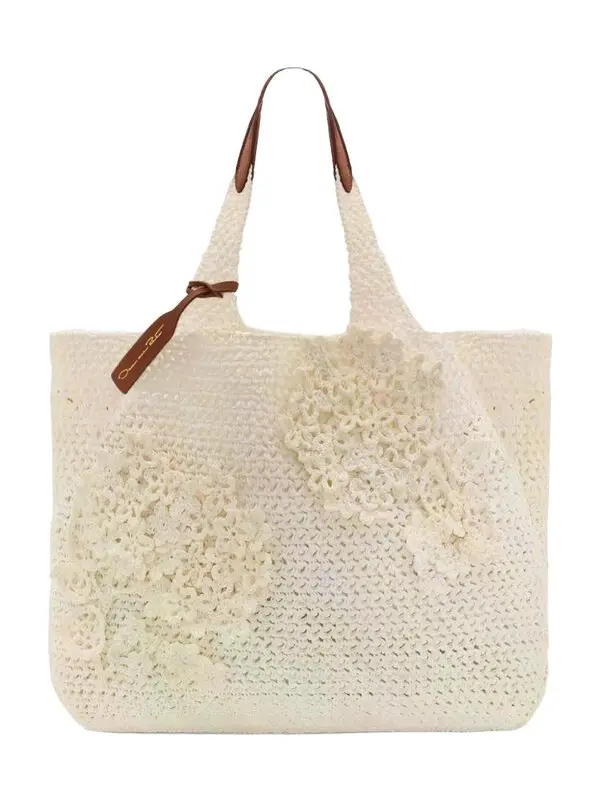 Oscar De La Renta Flower-embroidered Shoulder Bag - Neutrals