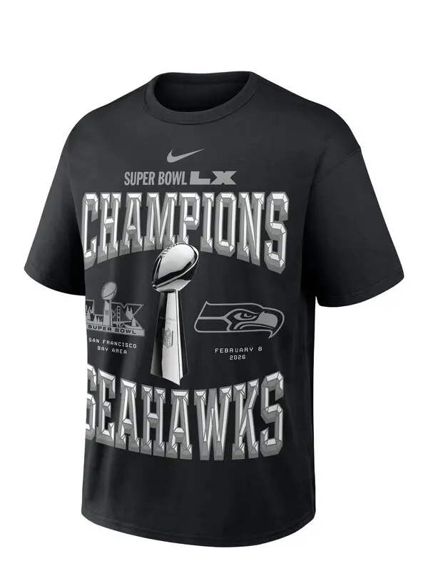 Nike Seattle Seahawks Super Bowl Lx Champions Trophy Collection 2-hit Nfl T-shirt - Black