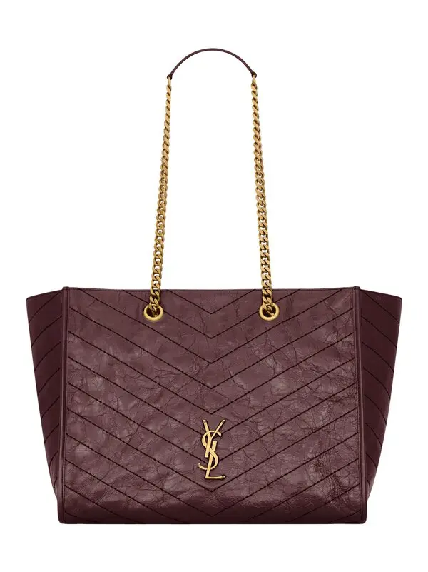 Saint Laurent Niki Shopping Bag In Vintage Leather - Rouge Cabernet
