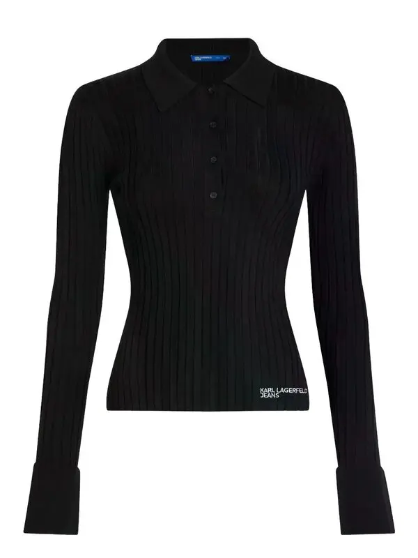Karl Lagerfeld Ribbed Knitted Polo Shirt - Black