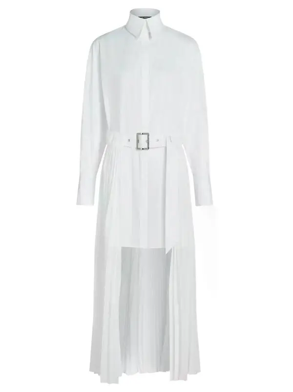 Karl Lagerfeld Pleated Belted Shirt Dress - White