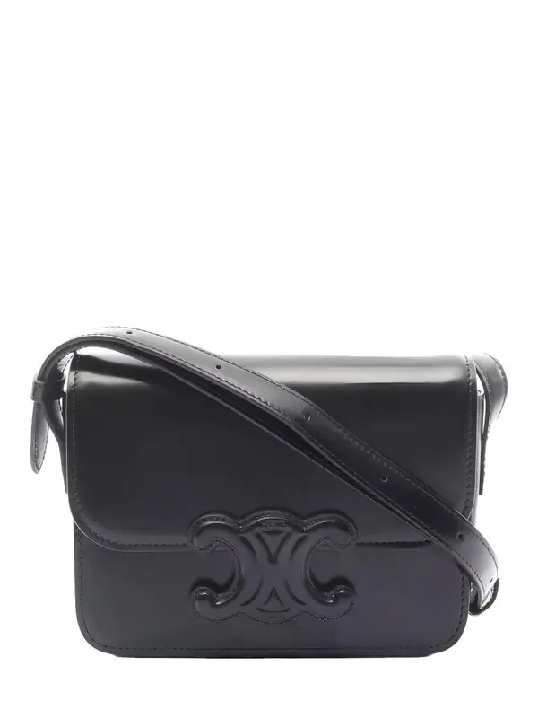 Celine 2010s Triomphe Leather Shoulder Bag - Black