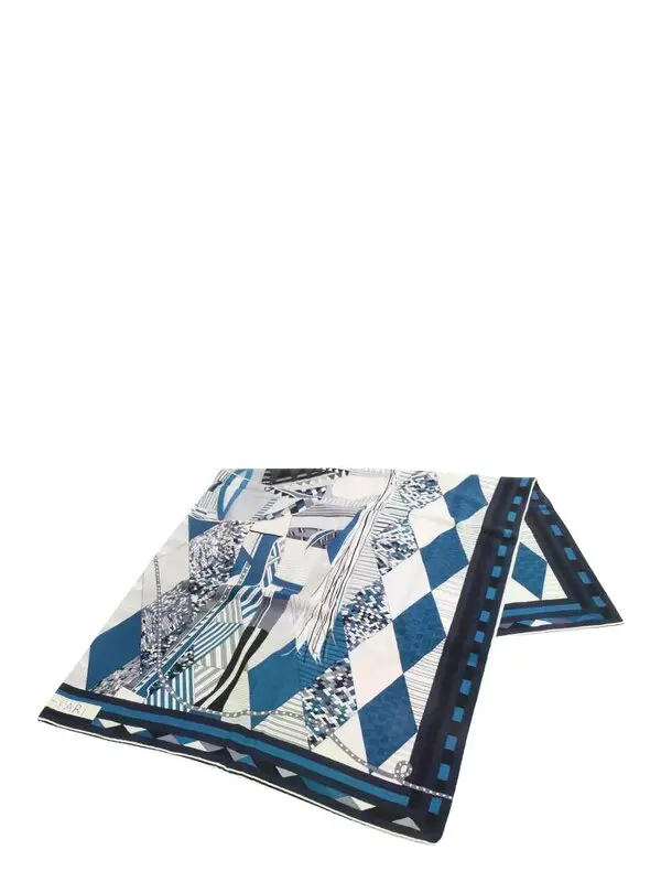 Hermès 2000s 140 Jean Carre Patchwork Horse Scarf - Blue