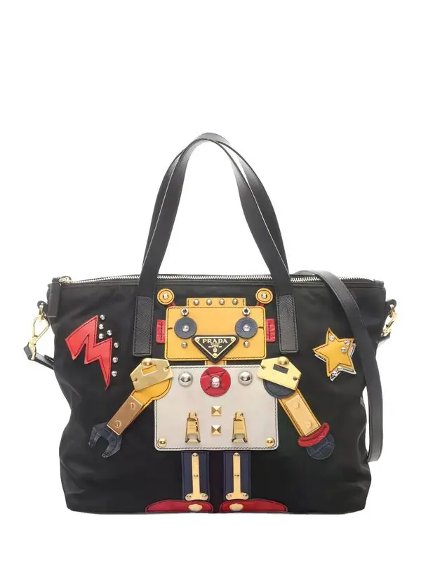 Prada 2010s Robot Embellished Tote - Black