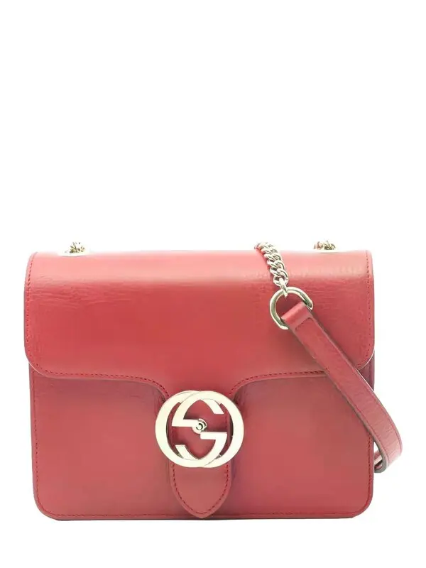 Gucci Interlocking Chain Leather Shoulder Bag - Red