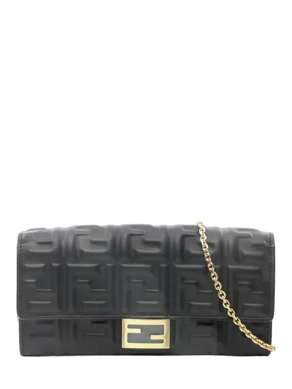 Fendi Baguette Ff Motif-embossed Leather Mini Bag - Black