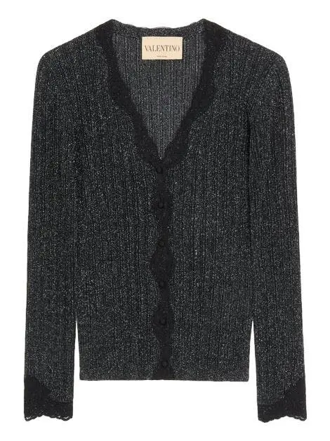 Valentino Garavani Lurex Knitted Cardigan With Lace - Black/silver