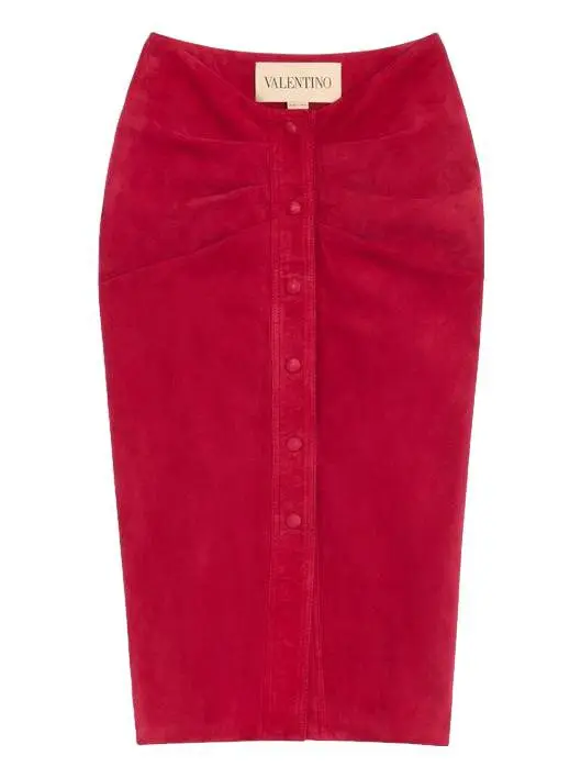 Valentino Garavani Suede Skirt With Buttons - Cherry Red