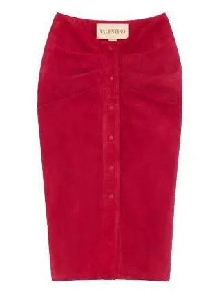 Valentino Garavani Suede Skirt With Buttons - Cherry Red