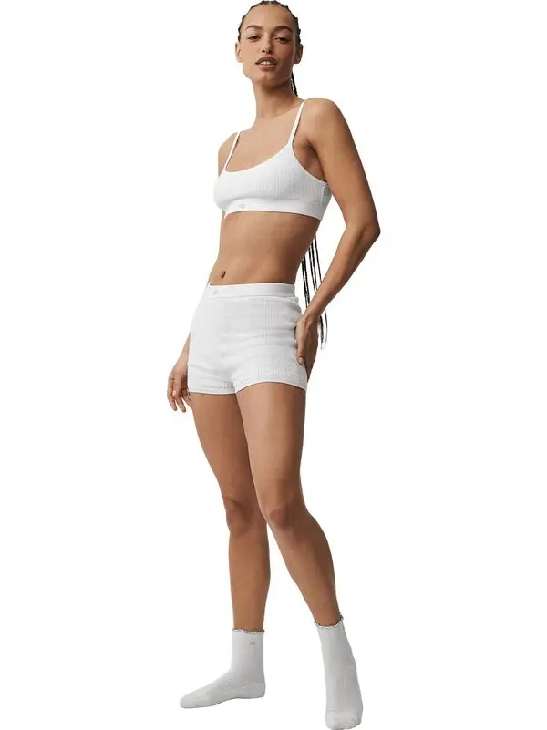 Alo Yoga Pointelle Sweater Hot Short Top - Semi Sheer White