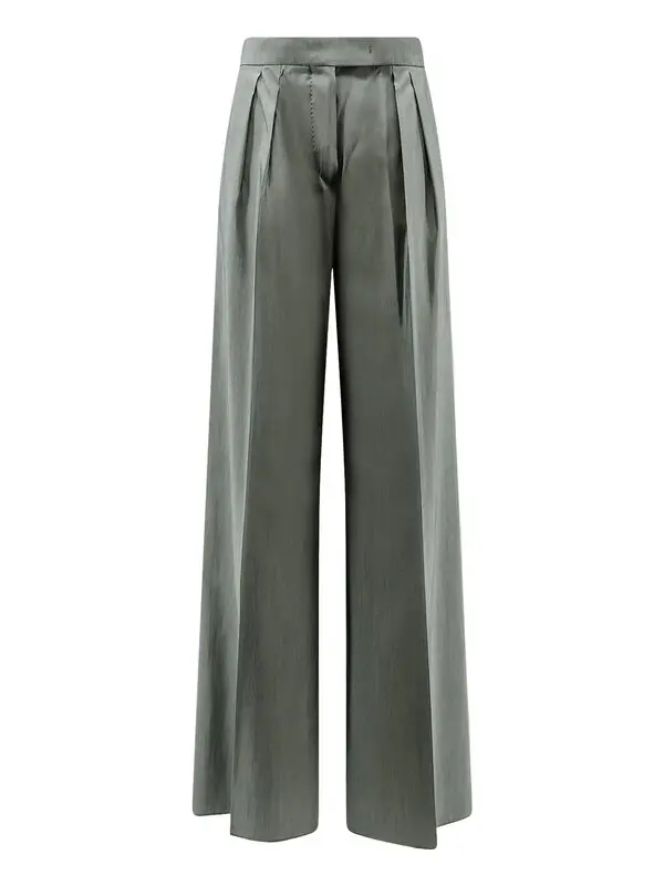 Max Mara Virgin Wool And Silk Wide Leg Trousers - Green