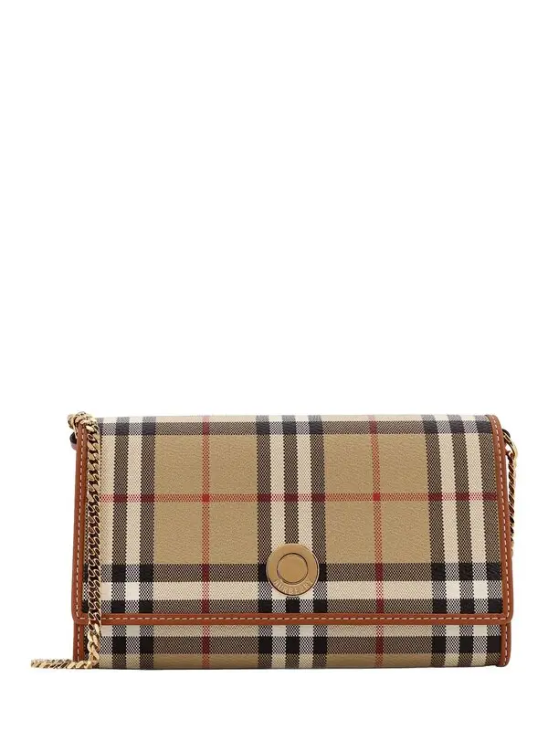 Burberry Coated Canvas Shoulder Bag With Check Pattern - Beige