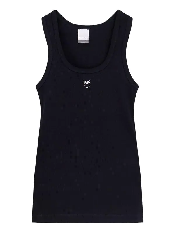 Pinko Cotton Tank Top With Love Birds Logo - Black