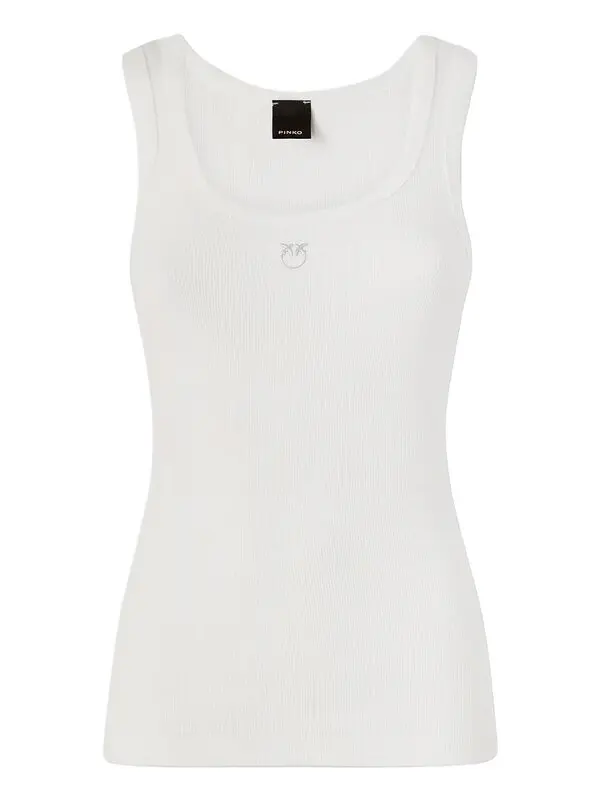 Pinko Cotton Tank Top With Love Birds Logo - White