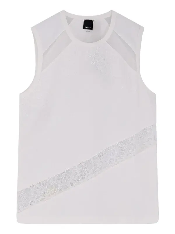 Pinko Molly Cotton Tank Top With Lace Inserts - White