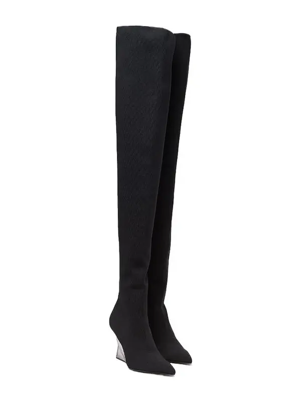 Balmain Wedge Knit Thigh-high Boots - Black