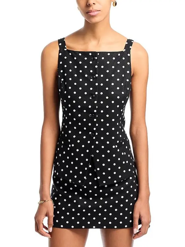 WAYF Joan Button Front Top - Black/white