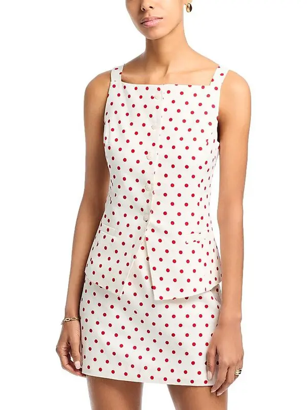 WAYF Joan Button Front Top - Ivory/red