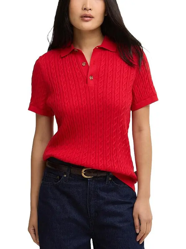 Barbour Hartland Cable Knit Polo Tee - Poppy Red
