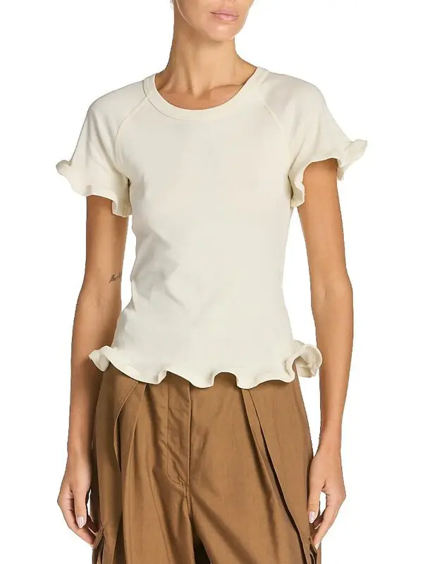 Stella McCartney Frilled Hem Ribbed Tee - Cream