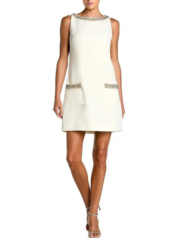 Mac Duggal Sleeveless Crepe Mini Dress With Rhinestone Trim - Ivory