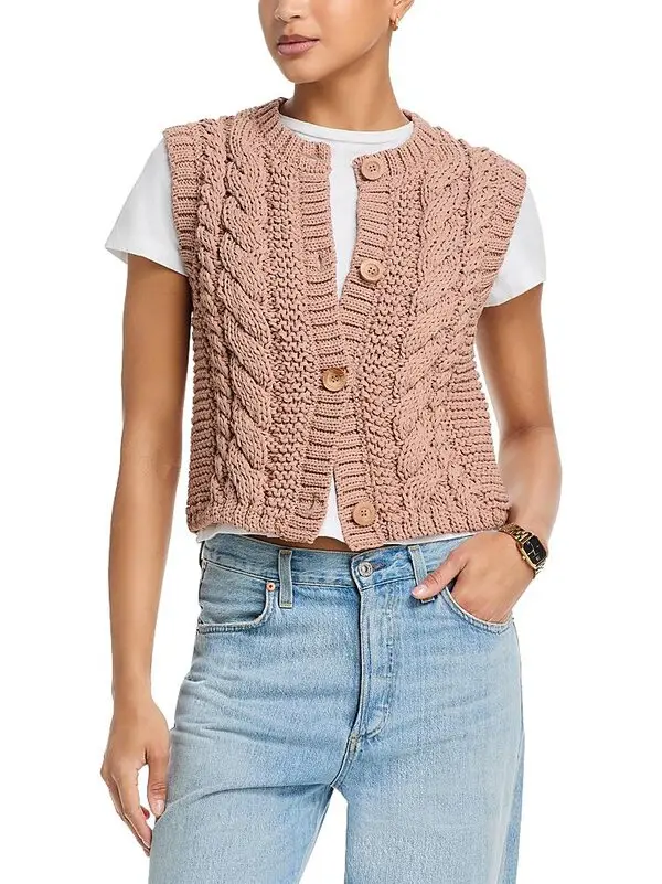 Aqua Sleeveless Cable Knit Sweater - Sandcastle