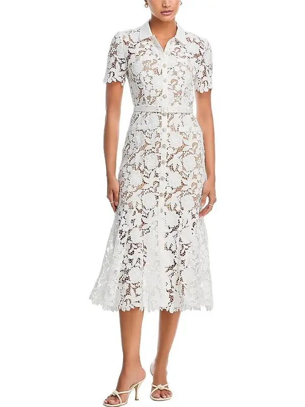 SELF-PORTRAIT Lace Collared Midi Dress - White