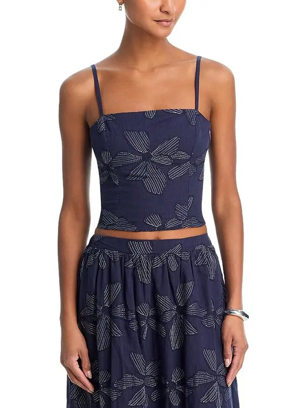 Aqua Embroidered Crop Top - Blue