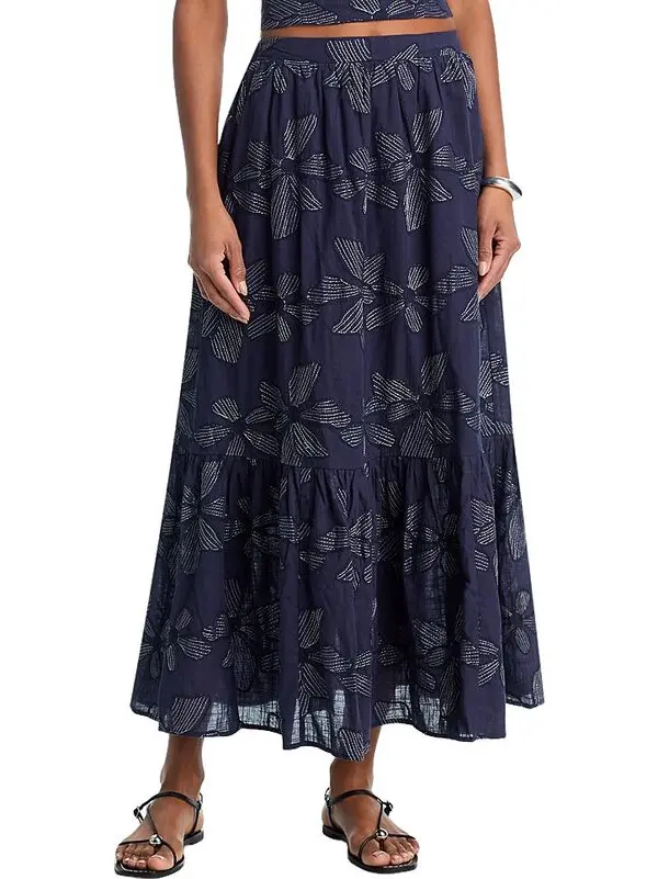 Aqua Embroidered Midi Skirt - Blue