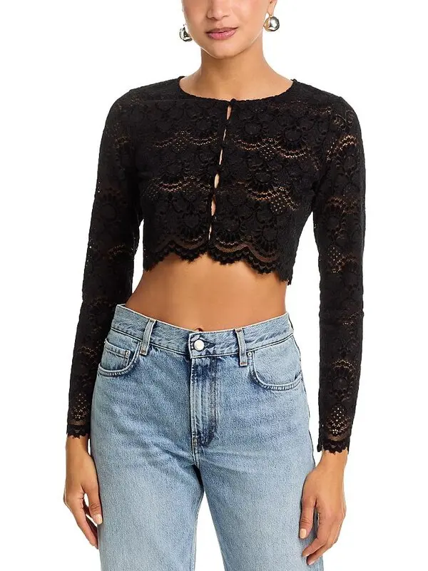 Aqua Lace Cropped Cardigan - Black