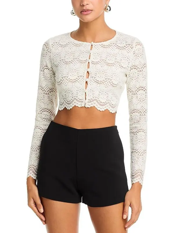 Aqua Lace Cropped Cardigan - White