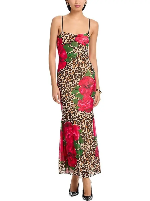 Aqua Mesh Maxi Dress - Leopard Florals