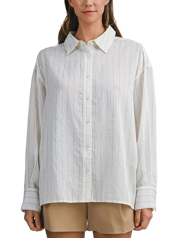 LUVEE Pinstripe Oversized Shirt - Oatmeal