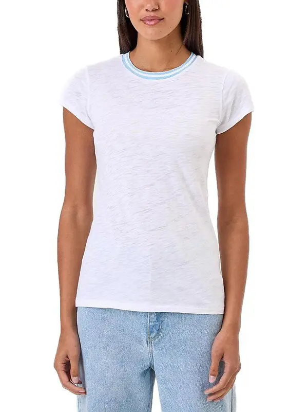 GOLDIE LEWINTER Double Shimmer Tipped Ringer Tee - White / Blue