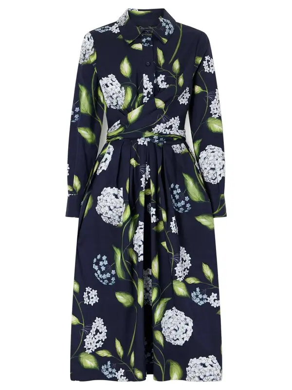 Oscar De La Renta Floral-print Cotton-blend Poplin Shirt Dress - Navy
