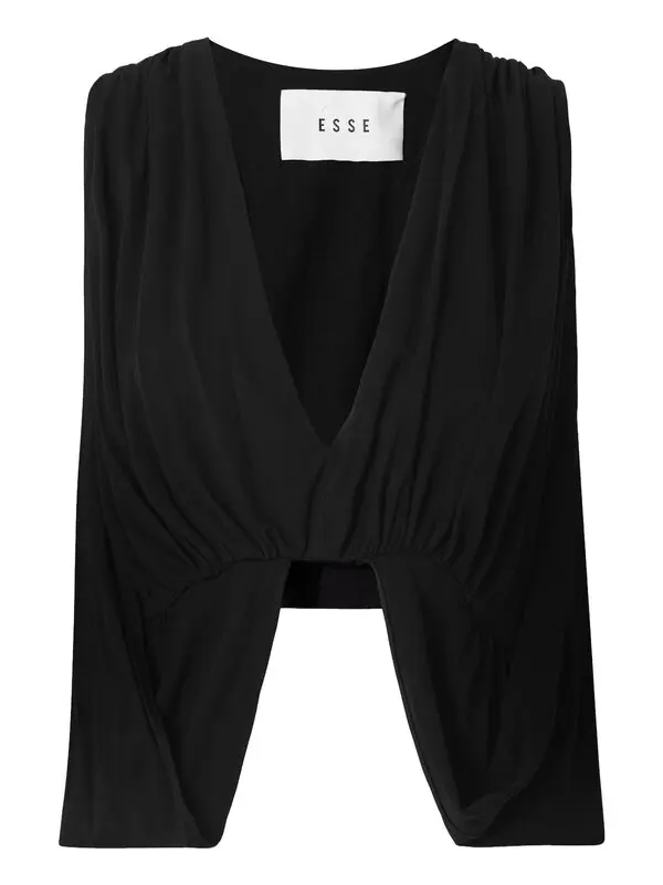 ESSE STUDIOS Solina Cape-effect Draped Satin-jersey Top - Black