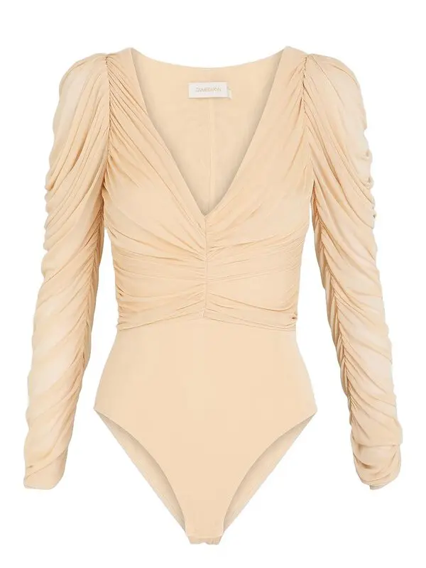 Zimmermann Ruched Stretch-knit Bodysuit - Cream