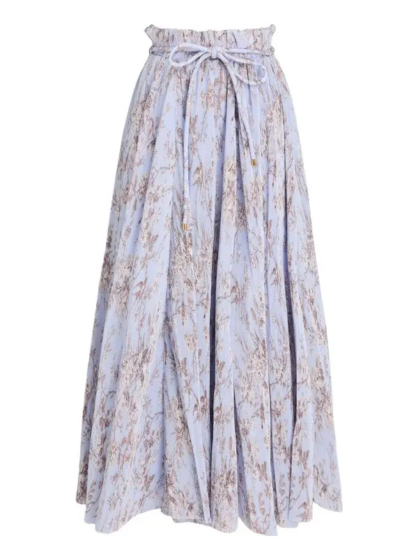 Zimmermann Floral-print Plissé Organza Midi Skirt - Light Blue