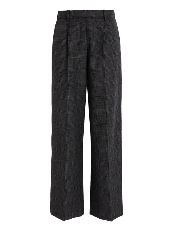 Sandro Prince Of Wales Checked Wool-tweed Wide-leg Pants - Dark Gray