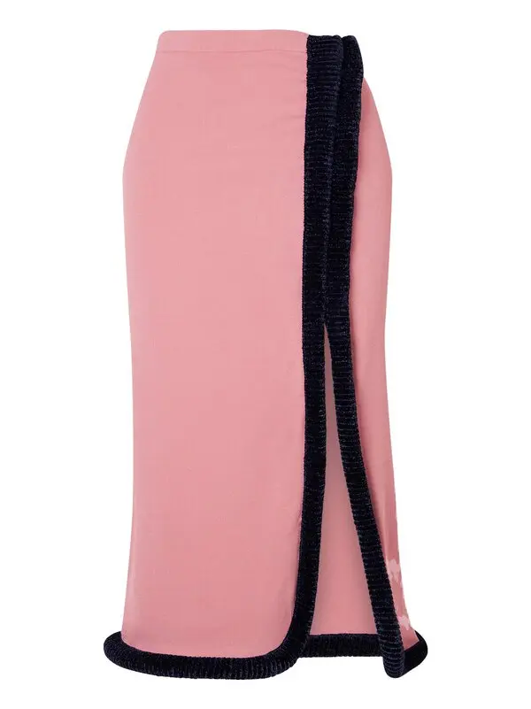 DIOTIMA Castries Velvet-trimmed Stretch-jersey Midi Skirt - Pink