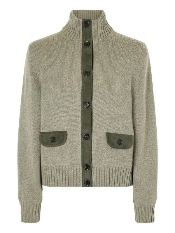 Loro Piana Parksville Suede-trimmed Cashmere Cardigan - Green