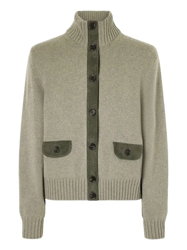 Loro Piana Parksville Suede-trimmed Cashmere Cardigan - Sage Green