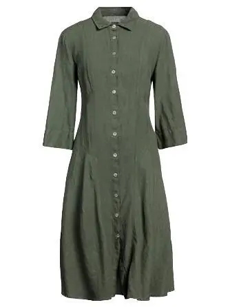 120% Lino Military Linen Midi Shirt Dress - Green