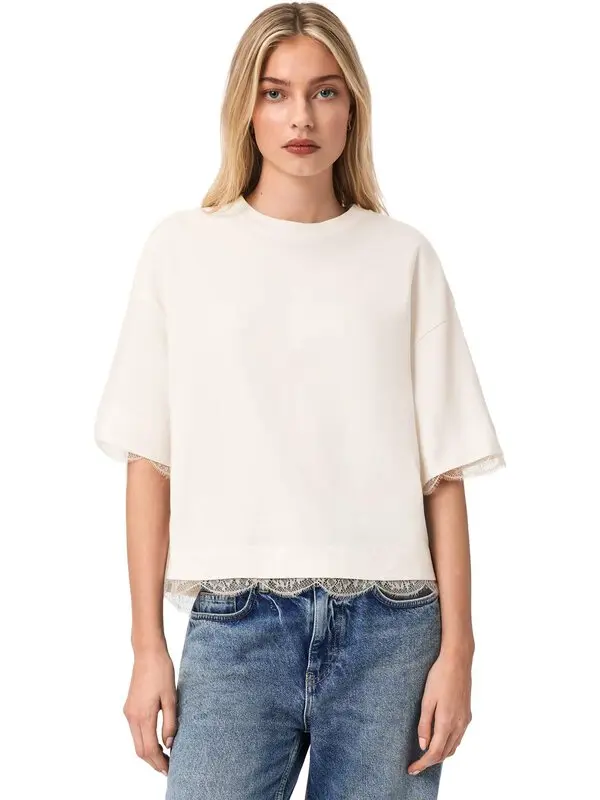 ALLSAINTS Nia Lace Detail Short Sleeve T-shirt - Arctic White