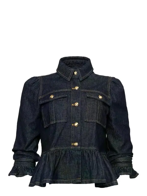 Cinq À Sept Delanie Denim Jacket With Ruffled Sleeves - Blue