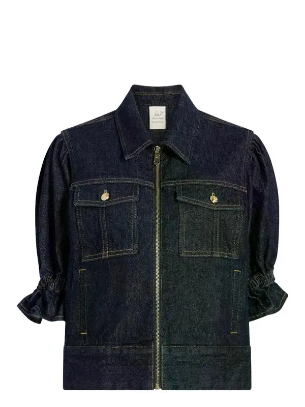 Cinq À Sept Holly Ruffled Puff-sleeve Denim Jacket - Blue