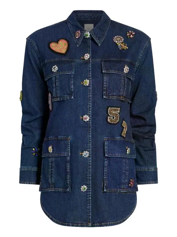 Cinq À Sept Floral Embellished Patch Jacket - Blue