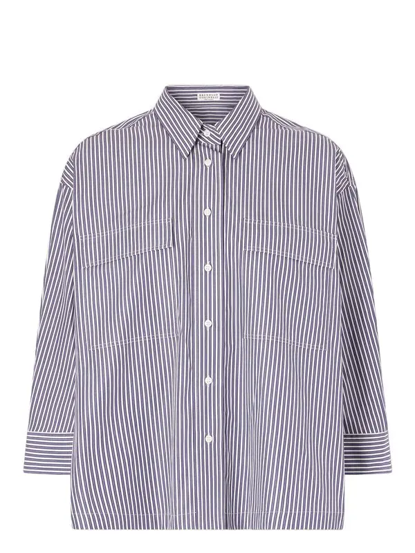 Brunello Cucinelli Striped Cotton-poplin Shirt - Blue