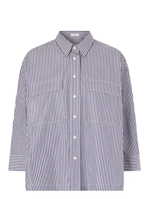 Brunello Cucinelli Striped Cotton-poplin Shirt - Blue