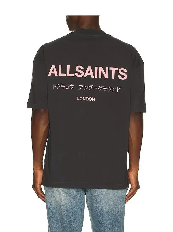 ALLSAINTS Underground Crew Tee In Black - Washed Black & Pink